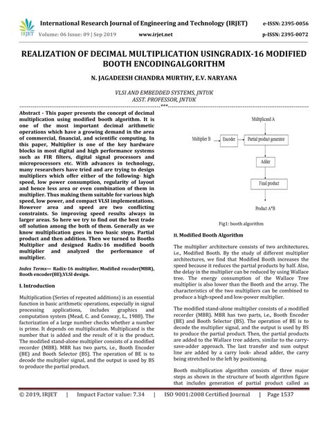Irjet Realization Of Decimal Multiplication Using Radix 16 Modified
