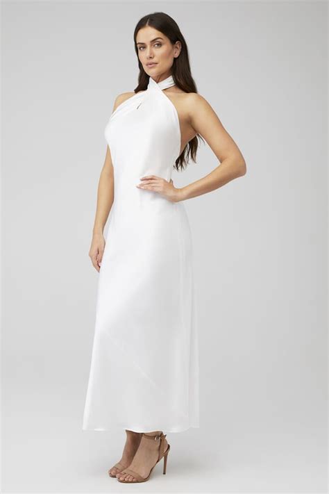 Show Me Your Mumu Jasmine Halter Maxi Dress In Ivory Luxe Satin