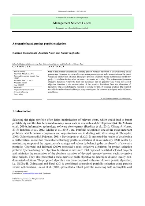 Pdf A Scenario Based Project Portfolio Selection