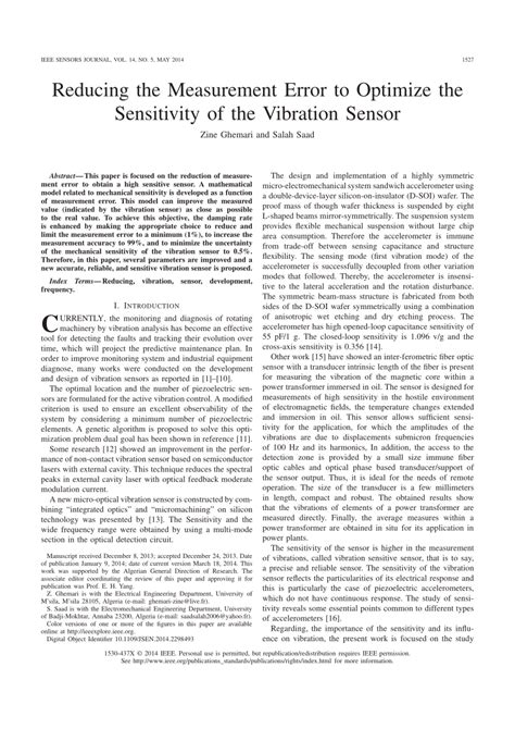 Pdf Reducing The Measurement Error To Optimize The Sensitivity Of The Vibration Sensor