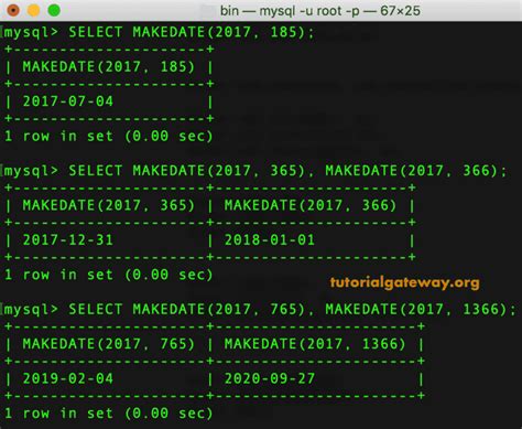 mysql makedate function