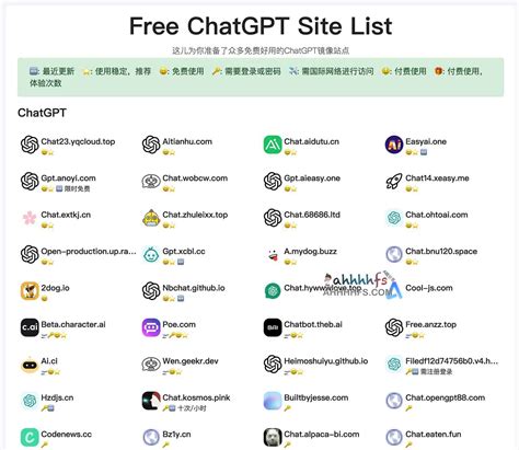 Free Chatgpt Site List 免费好用的chatgpt镜像站点 A姐分享