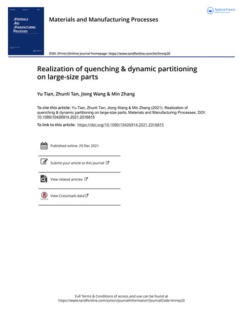 Pdf Realization Of Quenching And Dynamic Partitioning On Large Size Parts