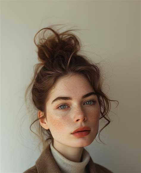 Premium Photo Woman With Messy Bun In Neutral Colors Generative Ai