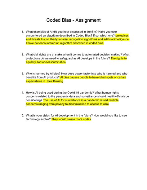 copy of coded bias assignment coded bias assignment what examples of ai did you hear