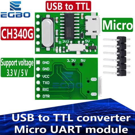 Usb To Ttl Converter Micro Uart Module Ch340g Ch340 3 3v 5v Switch For Downloader Pro Mini