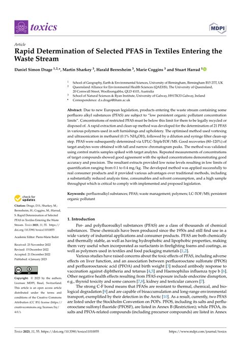 Pdf Rapid Determination Of Selected Pfas In Textiles Entering The