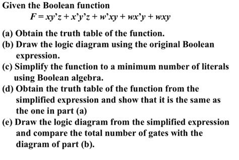 solved given the boolean function f xy zx y z w xy wx y