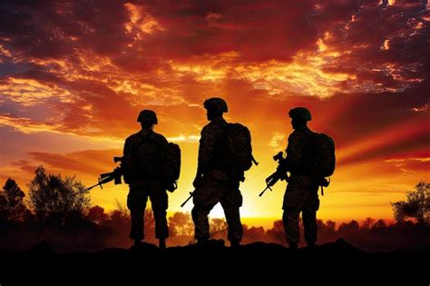 Premium Ai Image Silhouette Of Soldiers On A Sunset Background