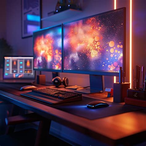 Modern Hightech Workspace With Desktop Computer And Gadgets Premium Ai Generated Image