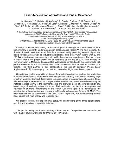 Pdf Laser Acceleration Of Protons And Ions At Salamanca
