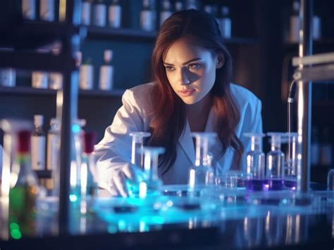 Premium Ai Image Female Scientist Conducting Experiments In A High Tech Lab
