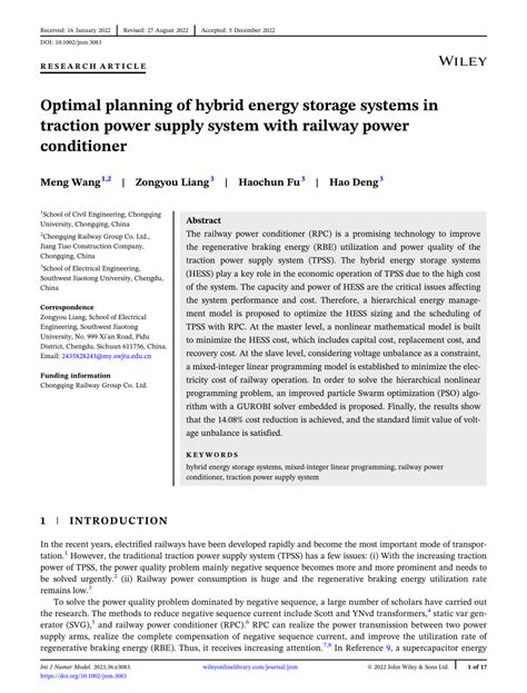 Optimal Planning Of Hybrid Energy Storage Systems In Traction Power Supply System With Railway