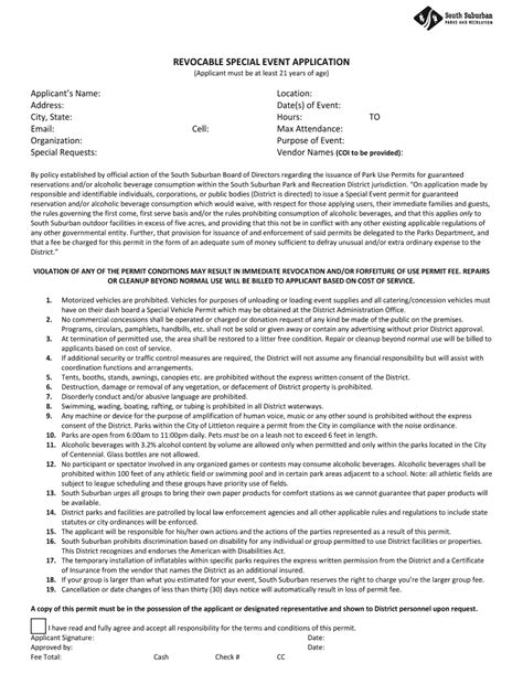 Fillable Online Ssprd Revocable Special Event Application South