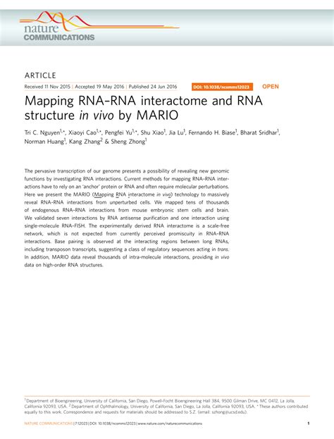 PDF Mapping RNARNA Interactome And RNA Structure In Vivo By MARIO