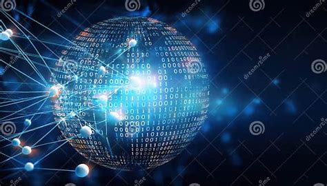 Digital Sphere Composed Of Glowing Binary Code And Interconnected Nodes