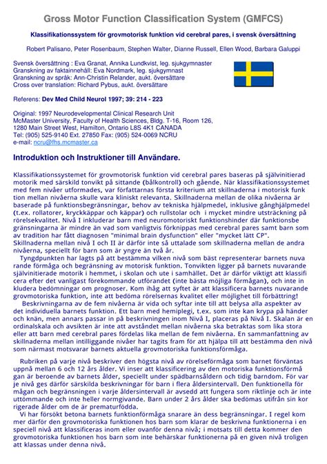 Pdf Gross Motor Function Classification System Gmfcs