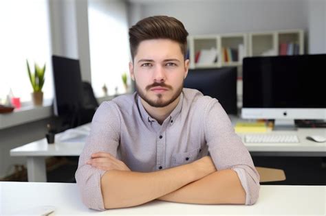 Premium Ai Image Portrait Of A Young Designer Working At His Desk In