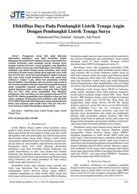 Pdf Kajian Efektifitas Daya Pada Pembangkit Listrik Tenaga Angin