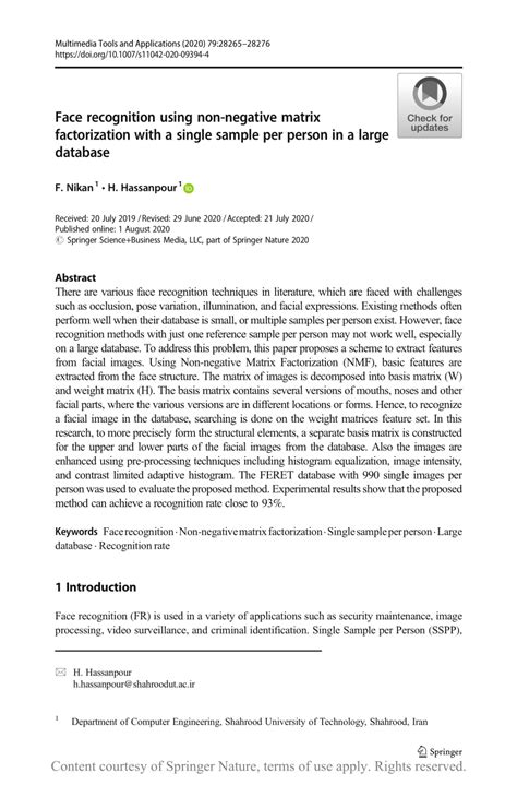 Face Recognition Using Non Negative Matrix Factorization With A Single Sample Per Person In A