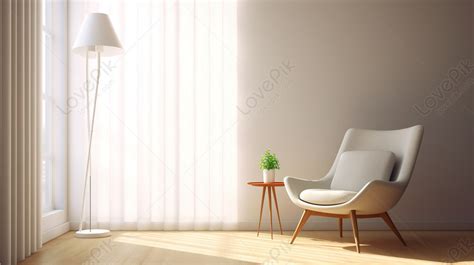 3d 렌더링 흰색 의자와 높은 바닥 램프는 자연 채광으로 밝고 공기가 잘 통하는 공간을 비춥니다 비추다 배경 흰색 의자 배경 사진관 배경 이미지 Hd 비추다