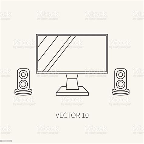 평면 벡터 컴퓨터 부품 아이콘 Lcd 모니터 라인 만화 스타일입니다 디지털 게임 및 비즈니스 사무실 Pc 데스크톱 장치입니다 혁신 가제트입니다 스피커입니다 일러스트 레이 션