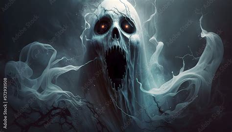 Scary Spooky Ghost With Red Glowing Eyes Stock Illustration Adobe Stock