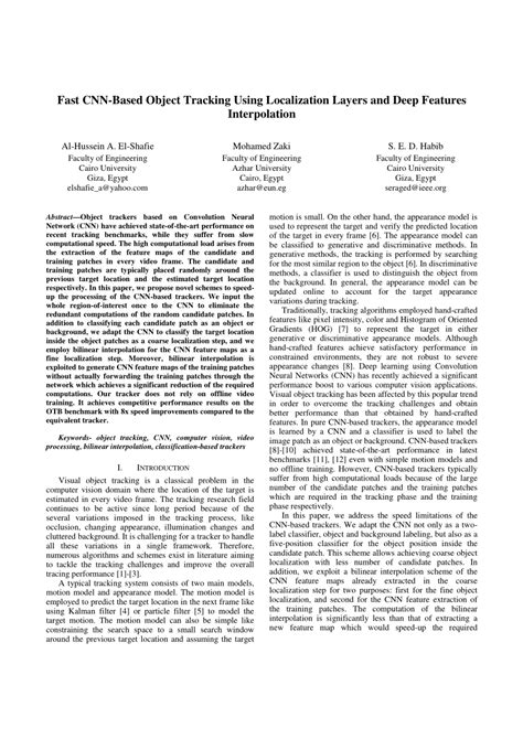 Pdf Fast Cnn Based Object Tracking Using Localization Layers And Deep Features Interpolation