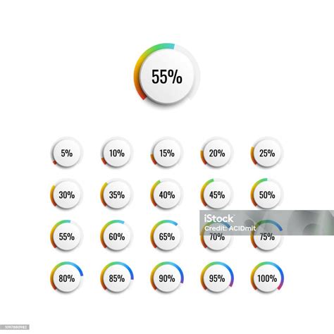 레인 보우 그라데이션 표시기 및 5 단계 원형 비율 다이어그램의 집합 0명에 대한 스톡 벡터 아트 및 기타 이미지 0명 3차원 형태 그라데이션 Istock