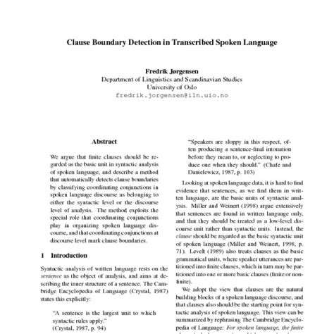 Clause Boundary Detection In Transcribed Spoken Language Acl Anthology