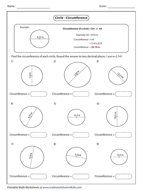 Circumference And Area Combined Pdf Geometric Measurement Space