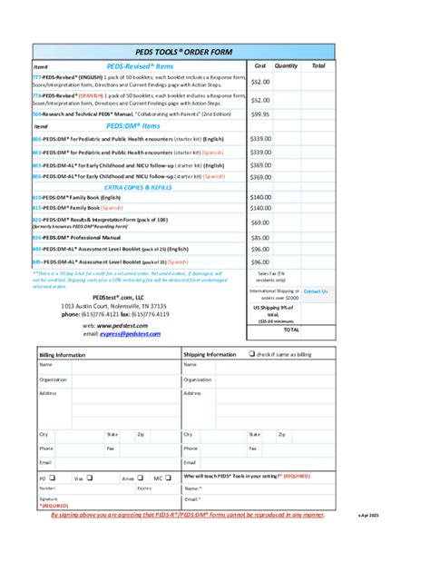 Fillable Online Peds Tools Order Form Docx Fax Email Print Pdffiller