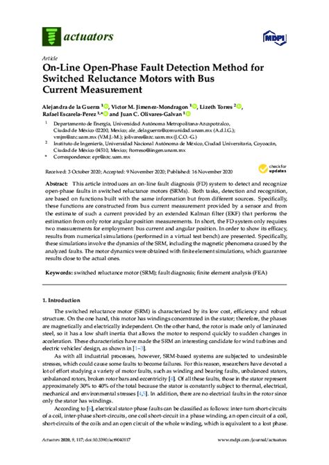 Pdf On Line Open Phase Fault Detection Method For Switched Reluctance