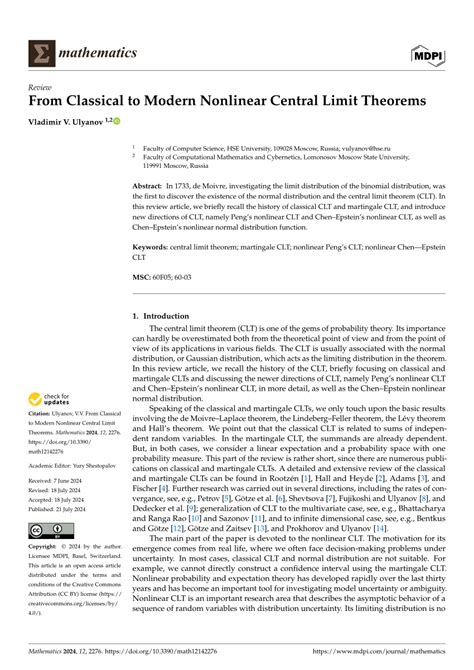 Pdf From Classical To Modern Nonlinear Central Limit Theorems