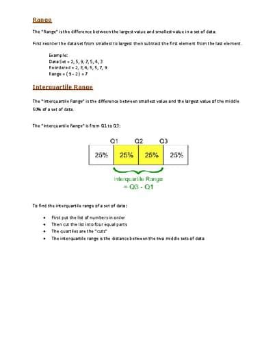 Mean Median Mode Range Interquartile Range Notes By Engaging School Work