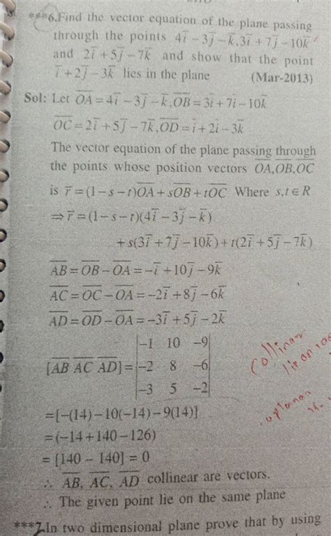 6 Find The Vector Equation Of The Plane Passing Through The Points 4i−3j