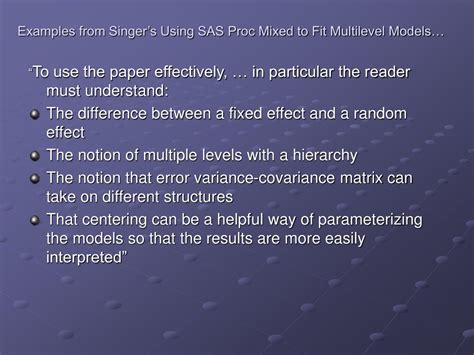 Ppt Examples From Singers Using Sas Proc Mixed To Fit Multilevel