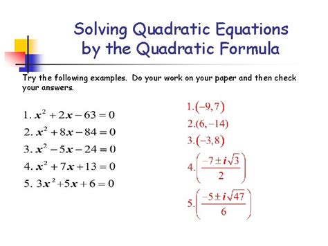 Solving Quadratic Equations By The Quadratic Formula THE