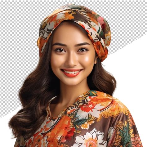 Premium Psd A Woman Wearing A Floral Head Wrap With Flowers On It