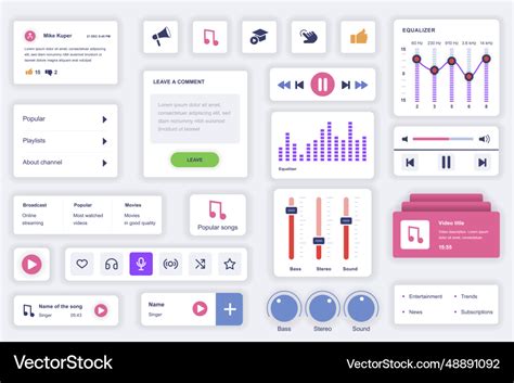 User Interface Elements Set For Music Mobile App Vector Image