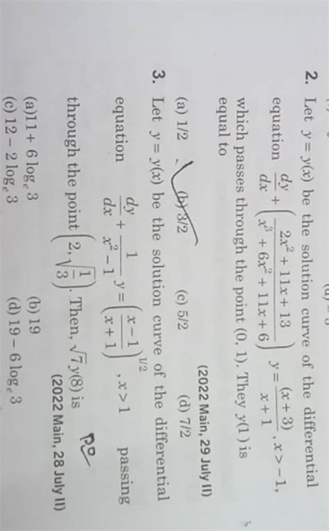 Let Y Y X Be The Solution Curve Of The Differential Equation Frac{d Y}{
