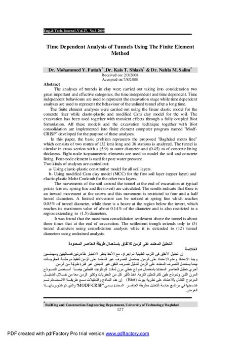 Pdf Time Dependent Analysis Of Tunnels Using The Finite Element Method