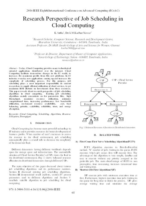 pdf research perspective of job scheduling in cloud computing