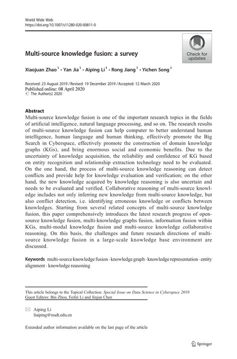 Pdf Multi Source Knowledge Fusion A Survey