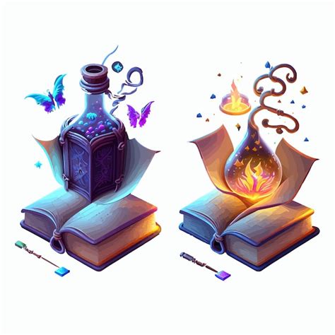 Premium Vector Open And Closed Magic Books Of Spells With Fantasy Covers Bookmarks And Mystery