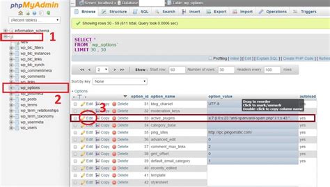 Disable Wordpress Plugin By PhpMyAdmin MySQL Database