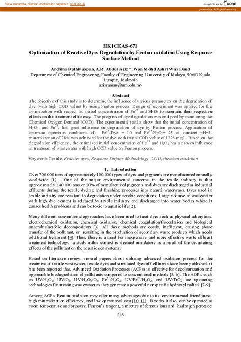 pdf optimization of reactive dyes degradation by fenton oxidation