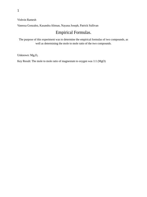 Empirical Formulas Lab Pdf