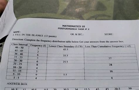 MATHEMATICS 10 PERFORMANCE TASK 2 NAME GR SEC StudyX