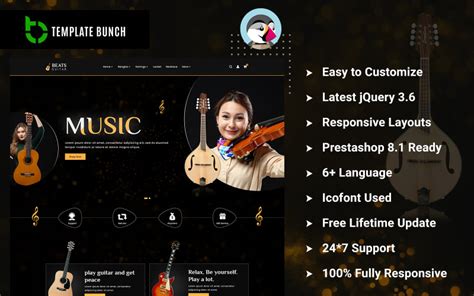 Beats Guitar Responsive Prestashop Theme For Ecommerce